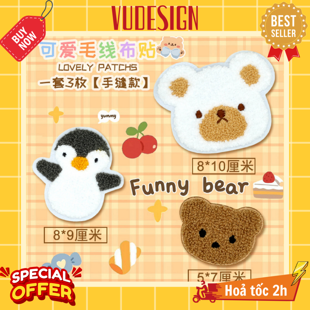 [Không Keo] Sticker Dán Vải, Sticker Thêu Quần Áo, Balo Hình Gấu Trắng ...