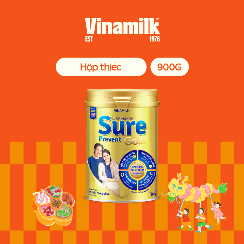 Sữa bột cho người lớn tuổi Vinamilk Sure Prevent 900g (Hộp thiếc) - bổ ...