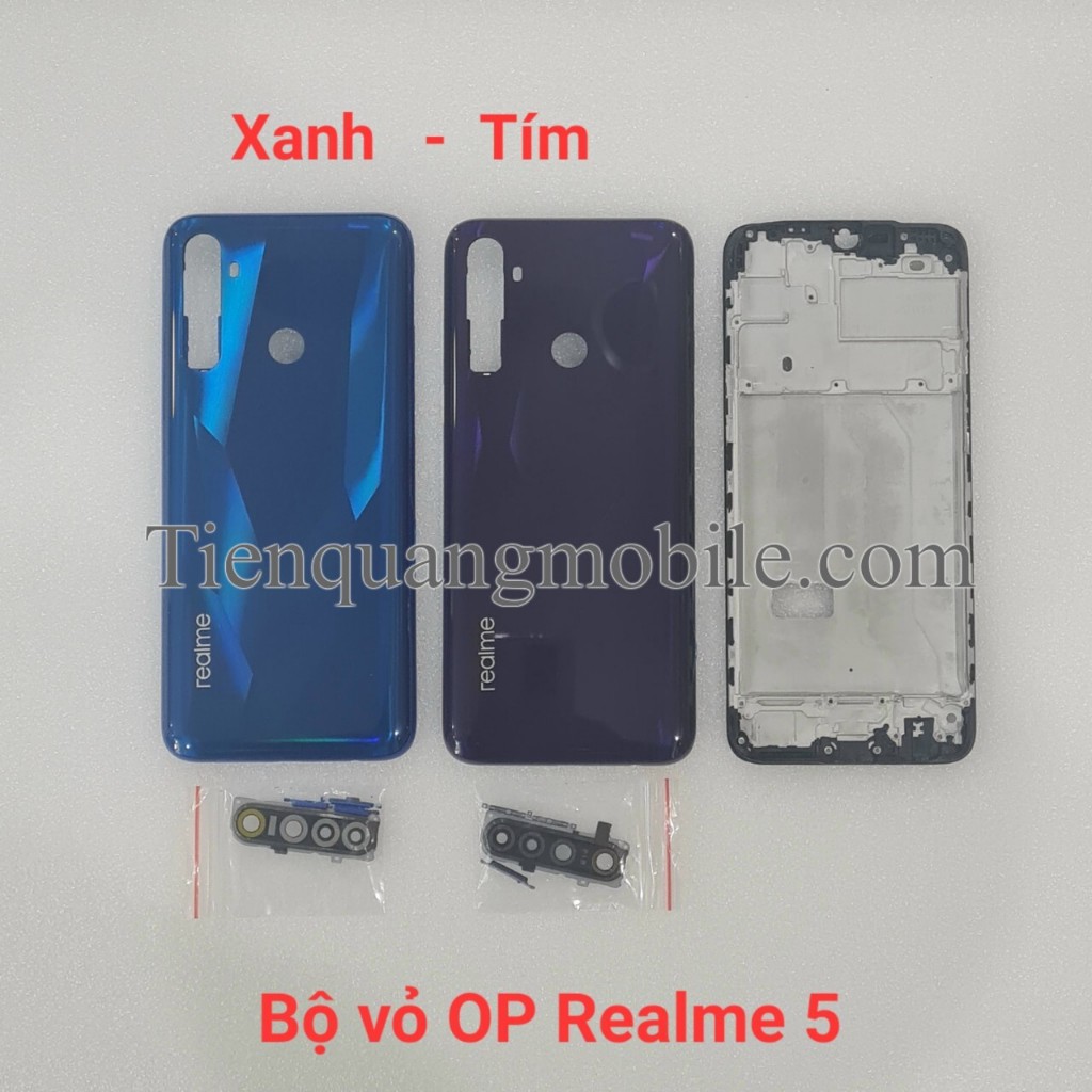 Bộ vỏ Oppo realme 5/ Realme 5s (gồm nắp lưng, viền sườn, kính cam, nút ...