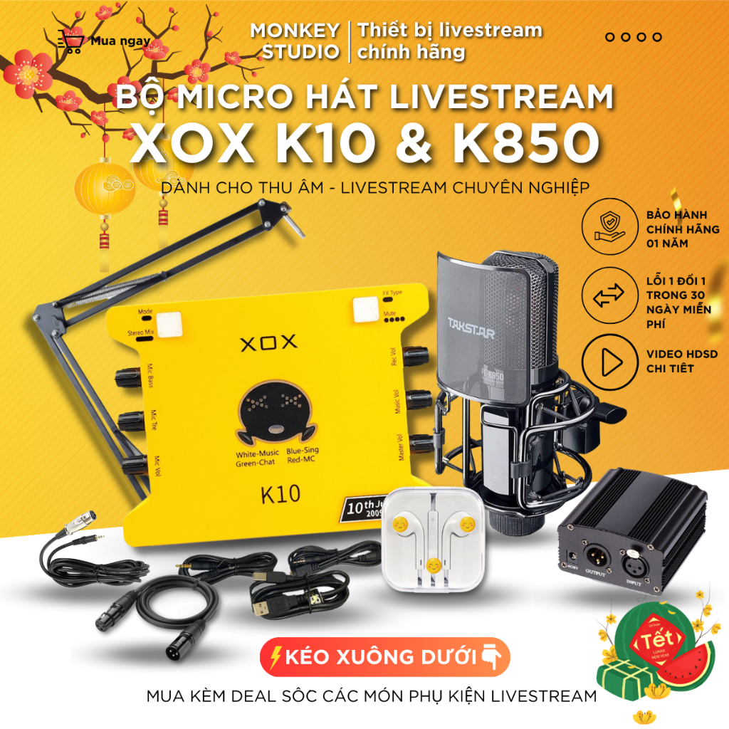 Mic Thu Âm Micro Livestream Sound Card Xox K10 2020 And Mic Takstar Pc