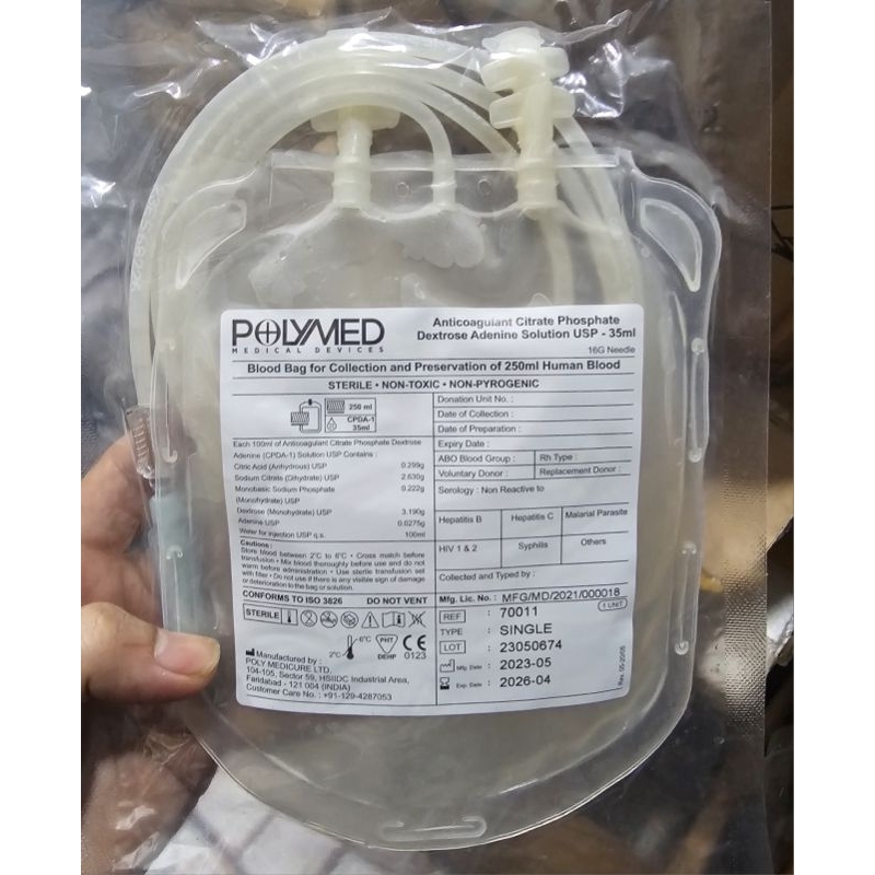 TÚI ĐỰNG MÁU ĐƠN POLYMED 250ML CAO CẤP (1 CÁI) (ẤN ĐỘ) | Shopee Việt Nam