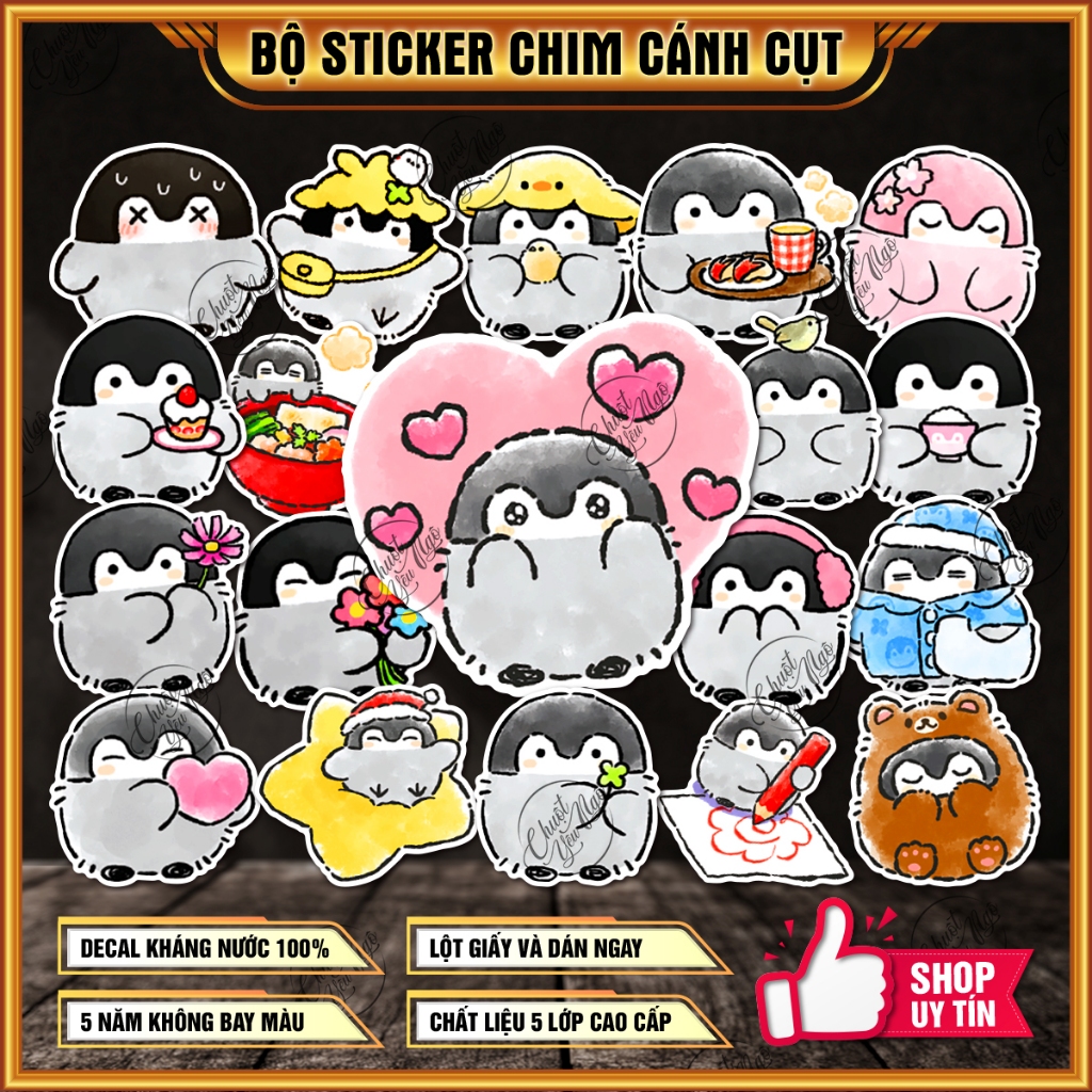 Combo 100 sticker chim cánh cụt dễ thương decal nhãn dán trang trí ...