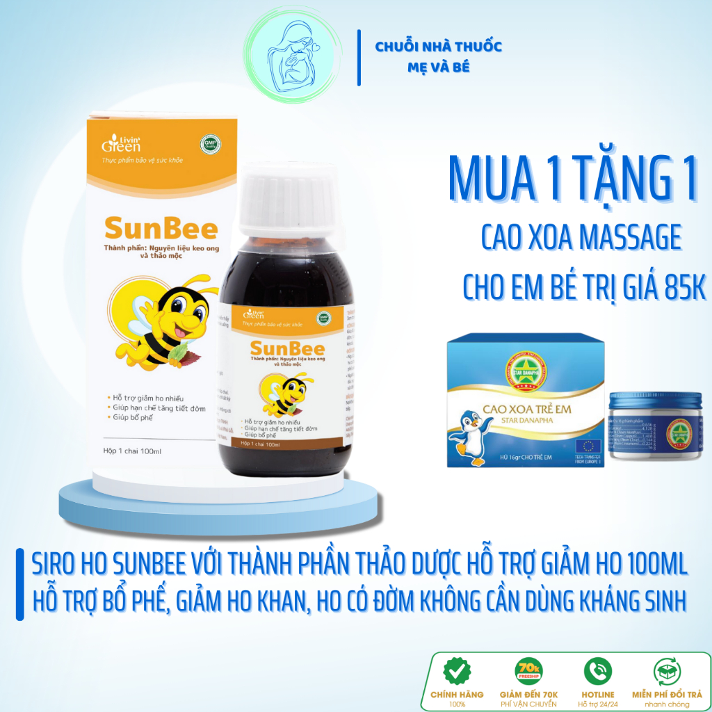 Siro ho SunBee, Siro hỗ trợ Giảm ho, Siro giảm đau rát họng với Keo ong ...