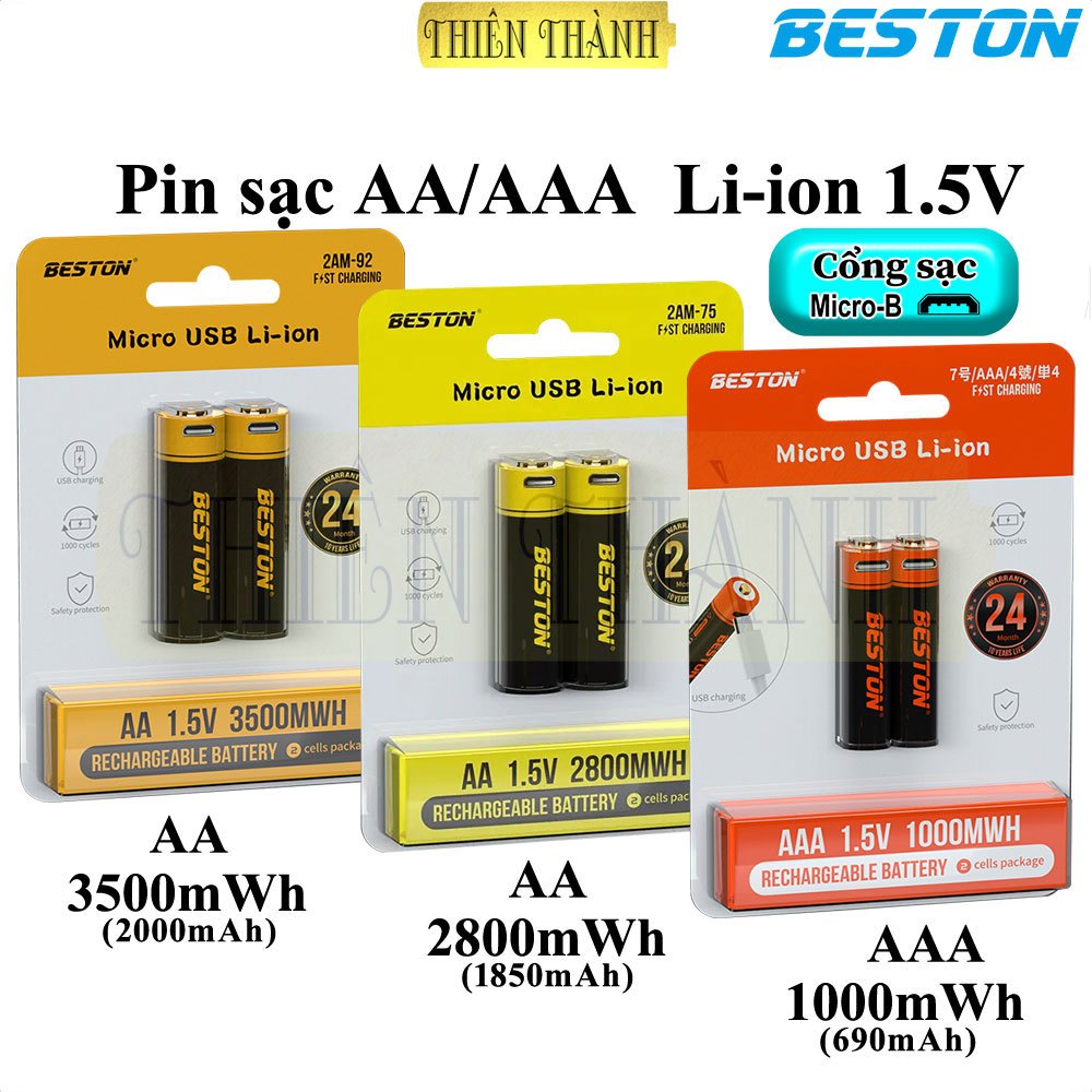 Pin sạc Li-ion 1.5V BESTON,USB AA 2AM-92/75,AAA 3AM-28,AA 3500mWh ...
