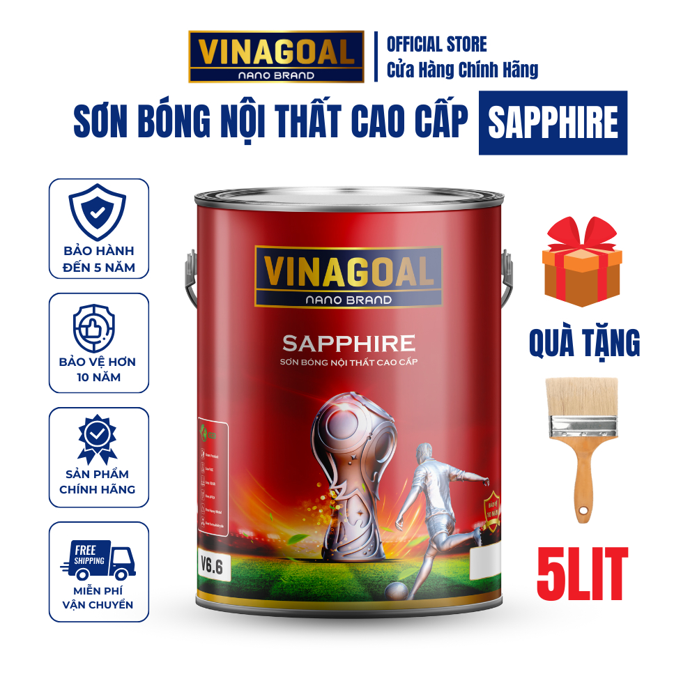 Sơn Bóng Nội Thất Cao Cấp Sapphire VINAGOAL Dung Tích 1L - 5L Chống Nấm Mốc, Dễ Lau Chùi V6.6 ...