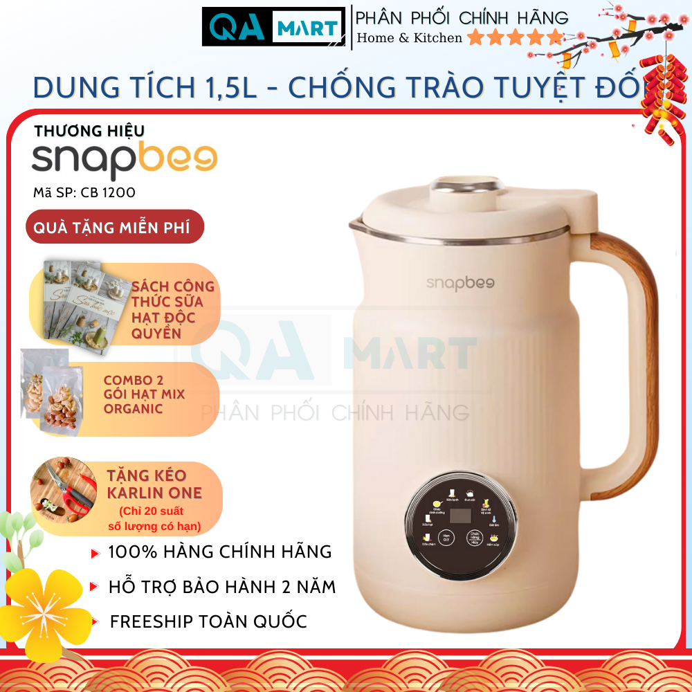 Máy làm sữa hạt Snapbee CB1200 - Dung tích 1200 ml - 9 chế độ nấu đa ...