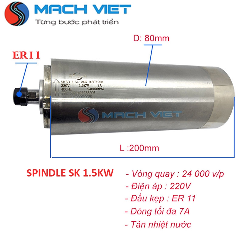 Động cơ Spindle phay SK 1.5KW tản nhiệt Nước/Gió (ER11/ER16) | Shopee ...