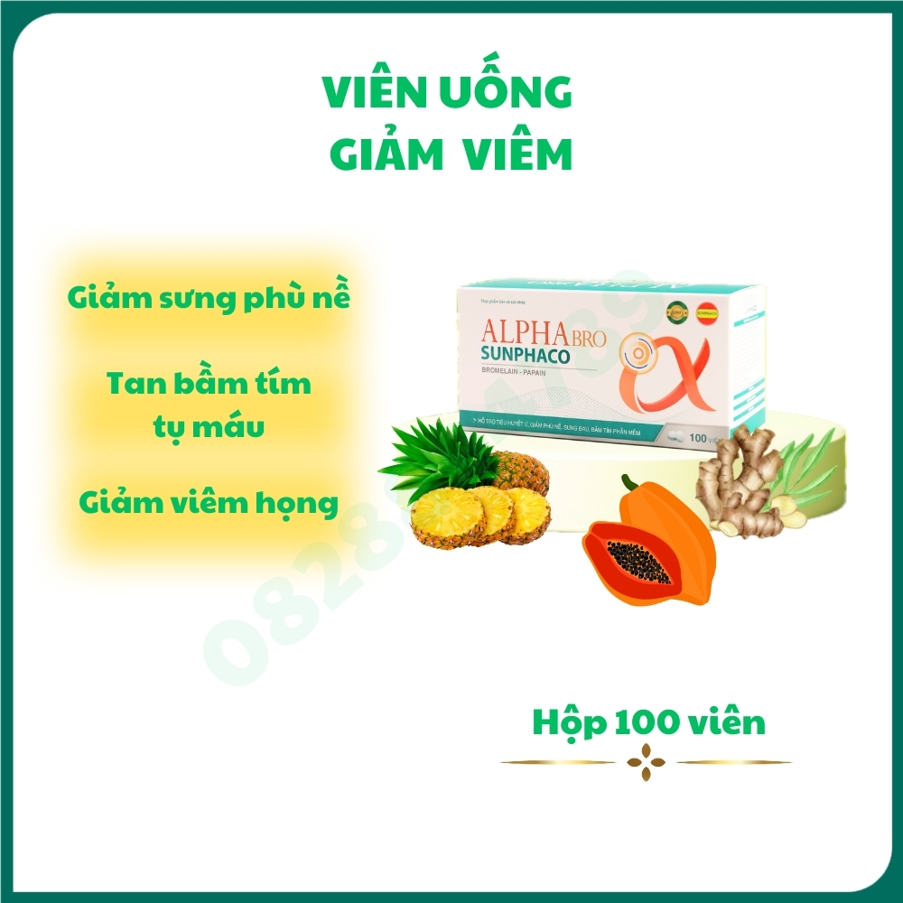 Viên uống giảm viêm Alpha Bro Sunphaco hộp 100 viên giúp giảm sưng phù ...