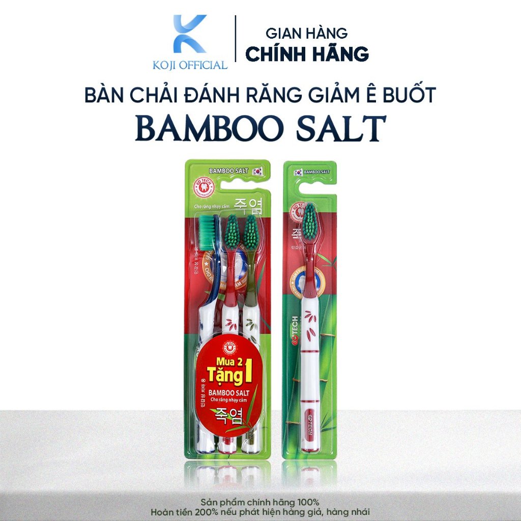 Bàn chải đánh răng giảm ê buốt muối tre Bamboo salt EQ Tech lông tơ mềm, cán thân tre, phù hợp ...