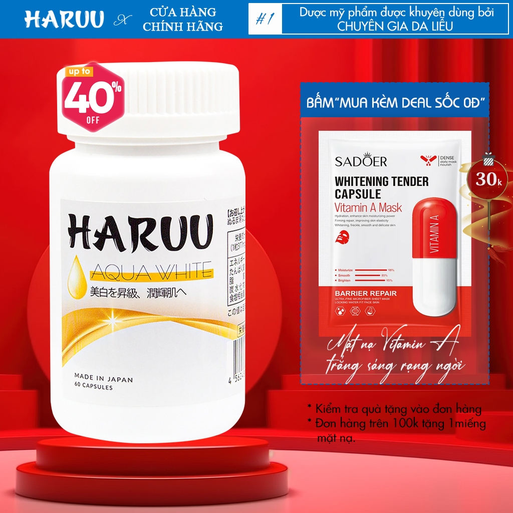 Viên uống trắng da - cấp nước Haruu - aqua white ( Nhật Bản _ 60 viên ) | Shopee Việt Nam