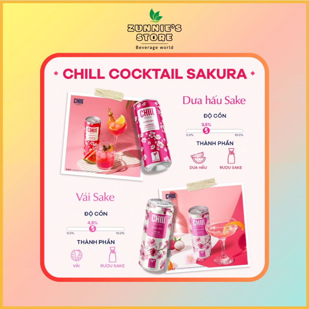 Thùng Chill Cocktail Sakura mix vị Vải Sake & Dưa Hấu Sake (330ml/lon) | Shopee Việt Nam