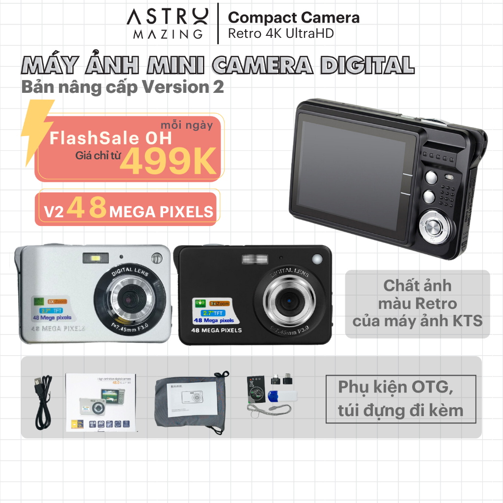 [Tặng thẻ nhớ] Máy ảnh CCD kĩ thuật số V2 48MP digital mini camera by ...