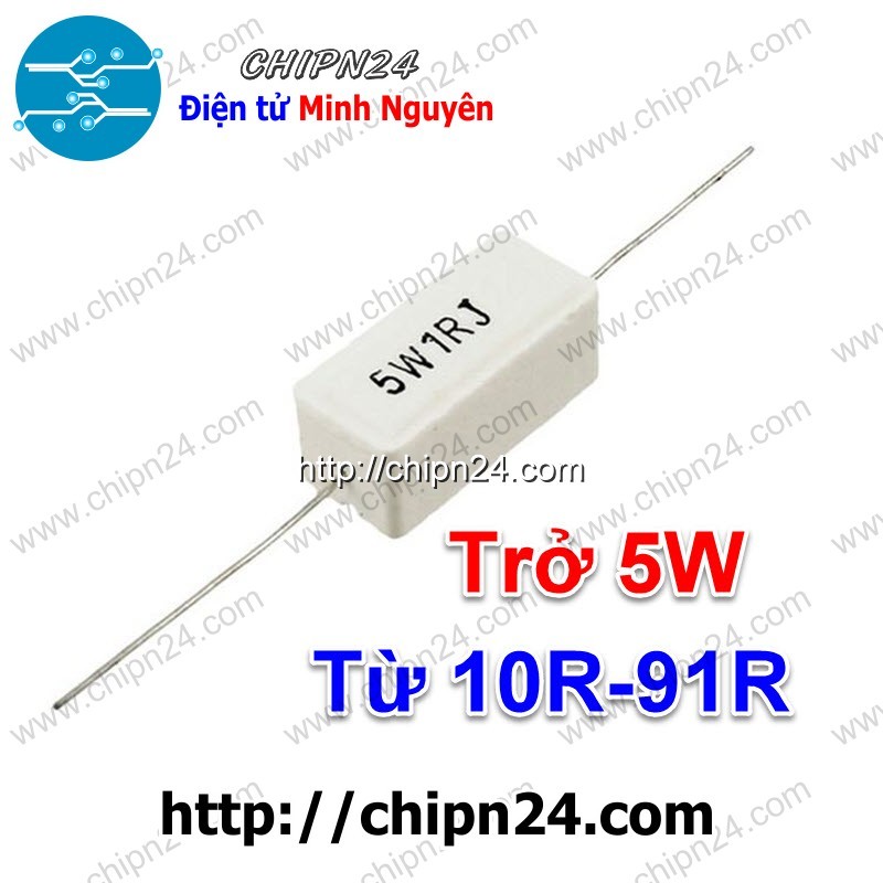 [3 con] Điện Trở Sứ 5W 5% Loại Nằm (Trở Công Suất 10R 12R 15R 18R 22R 33R 39R 47R 51R 56R 68R ...