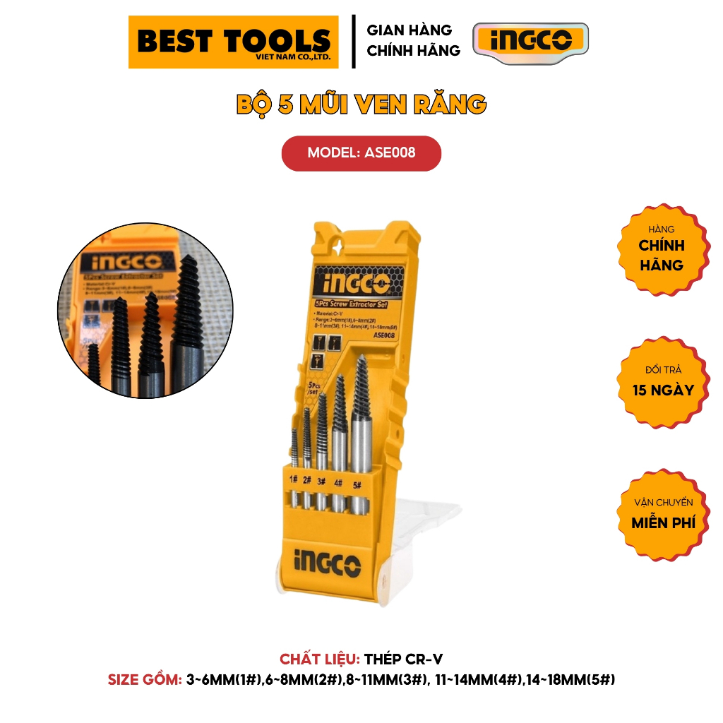 Bộ 5 mũi ven răng taro răng INGCO ASE008 | Shopee Việt Nam