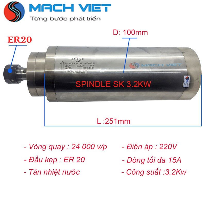 Động cơ Spindle phay SK 3.2kW - ER20 - tản nhiệt nước | Shopee Việt Nam