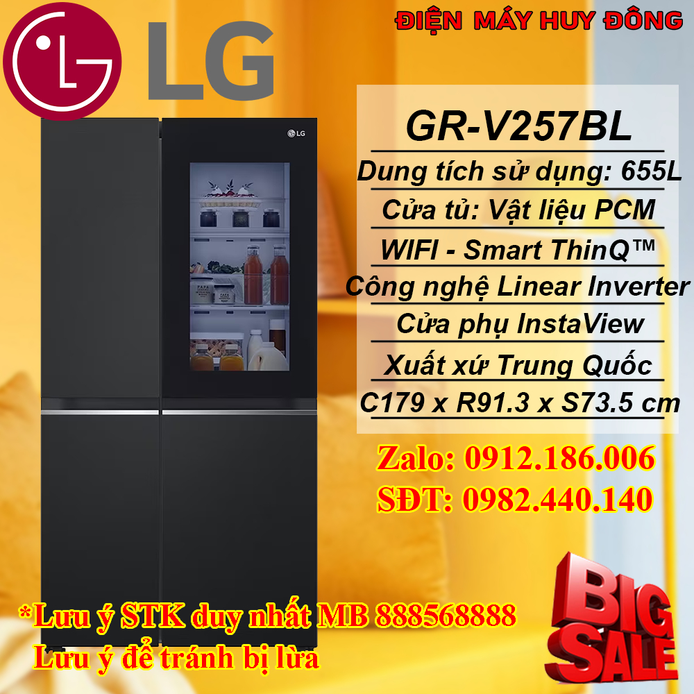 Tủ lạnh LG Inverter 655 lít Side By Side InstaView GR-V257BL | Shopee Việt Nam
