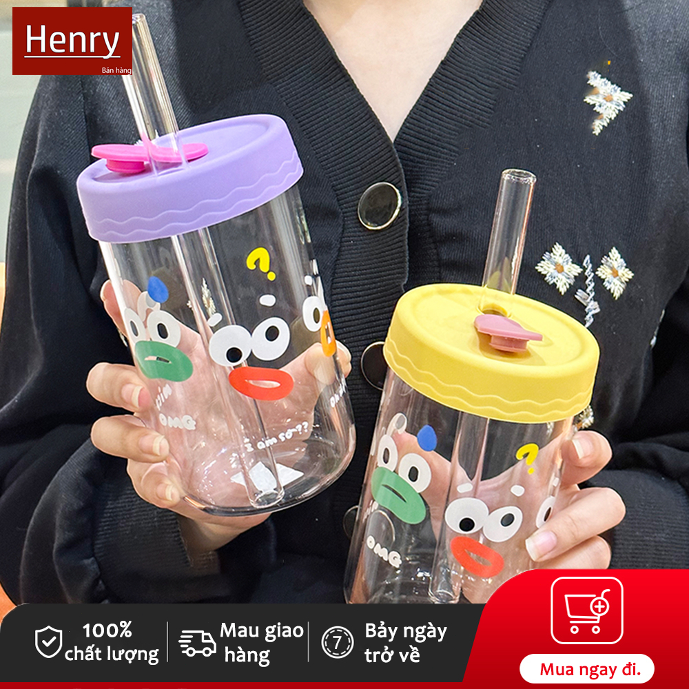 Henry Chai nước 600ml Chất liệu thủy tinh có ống hút dày Kính chịu ...