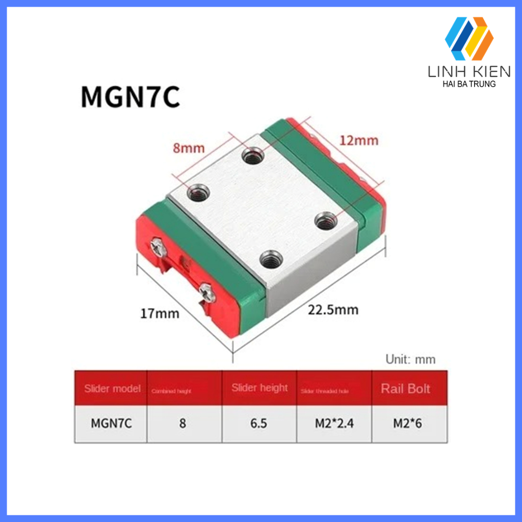 [Có sẵn] Con trượt thép không gỉ tiêu chuẩn HIWIN MGN7, MGN9, MGN12 ...