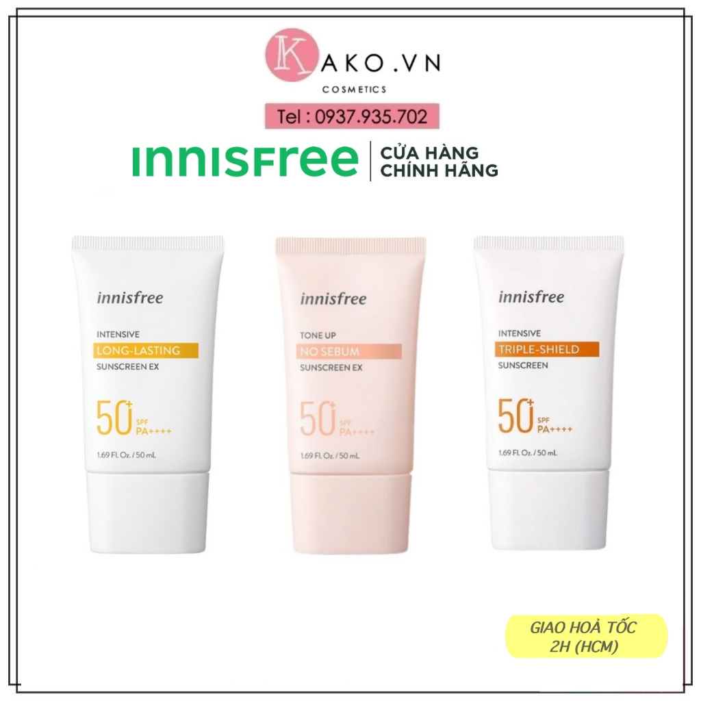 Kem chống nắng Innisfree Long-Lasting, Triple-Shield & Tone Up No-Sebum Sunscreen SPF50+/PA ...