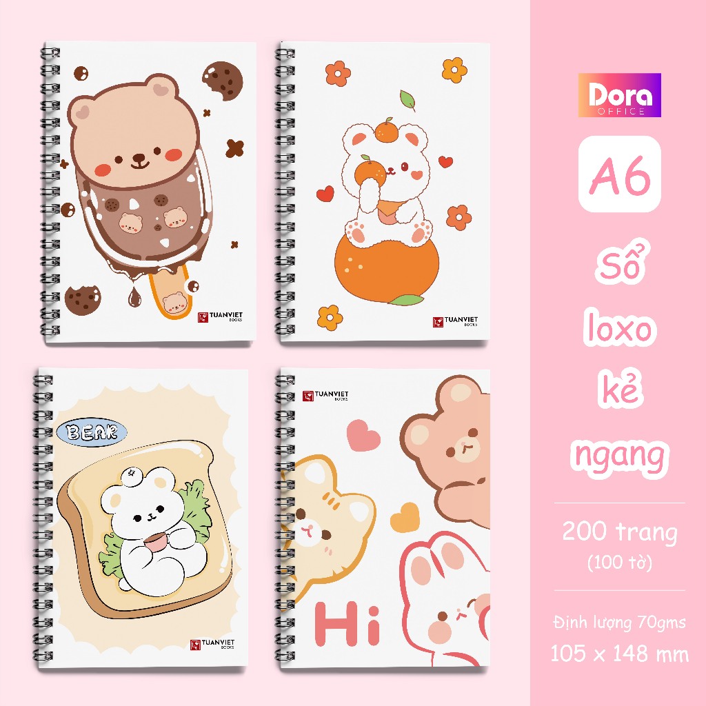 Sổ lò xo sổ tay A6 kẻ ngang 200 trang Dora phong cách hàn quốc cute tập vở ghi chép dành cho học ...