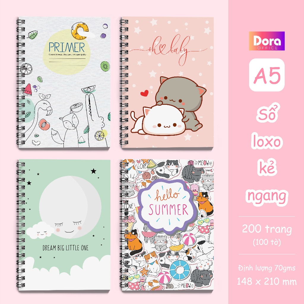 Sổ lò xo sổ tay A5 kẻ ngang 200 trang Dora phong cách hàn quốc cute tập vở ghi chép dành cho học ...
