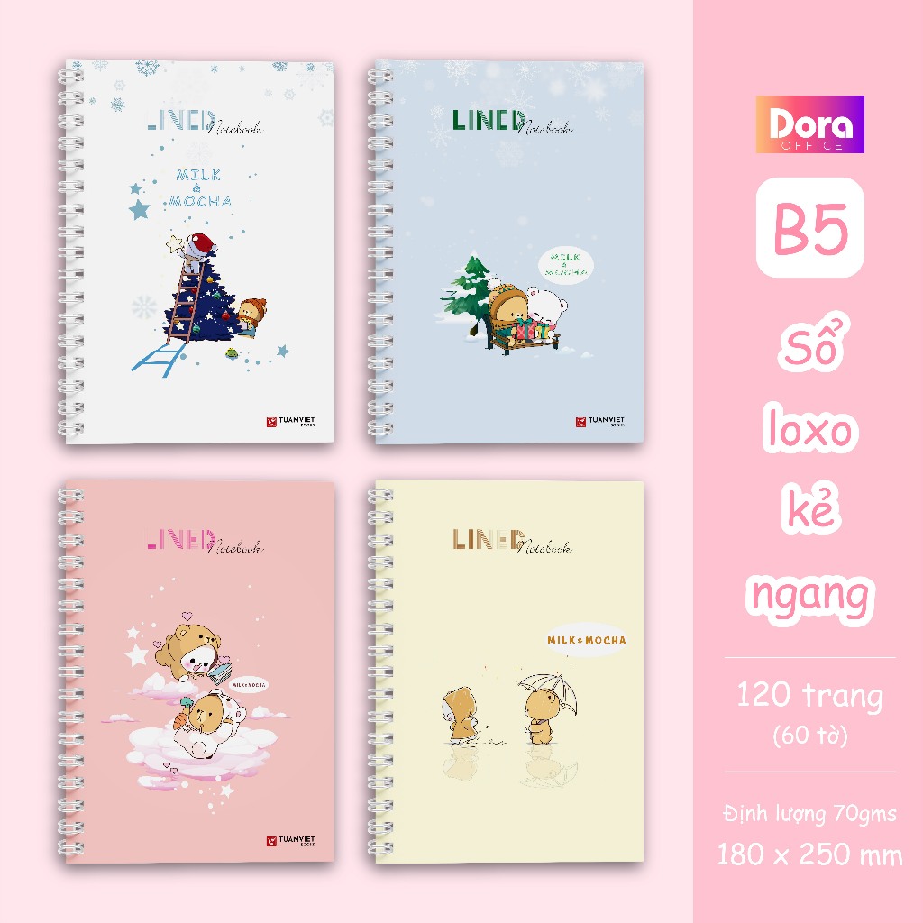 Sổ lò xo sổ tay B5 kẻ ngang 120 trang Dora phong cách hàn quốc cute tập vở ghi chép dành cho học ...