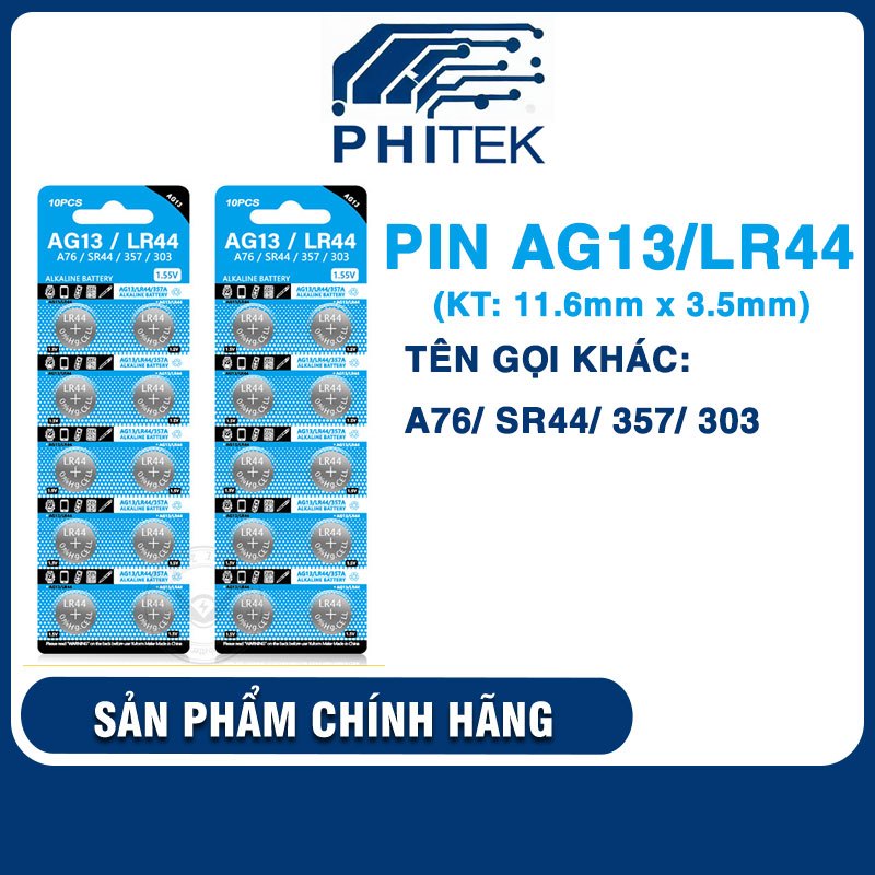 Pin nút cúc áo AG13 LR44 A76 SR44 357 303 Alkaline 1.5V chính hãng ...