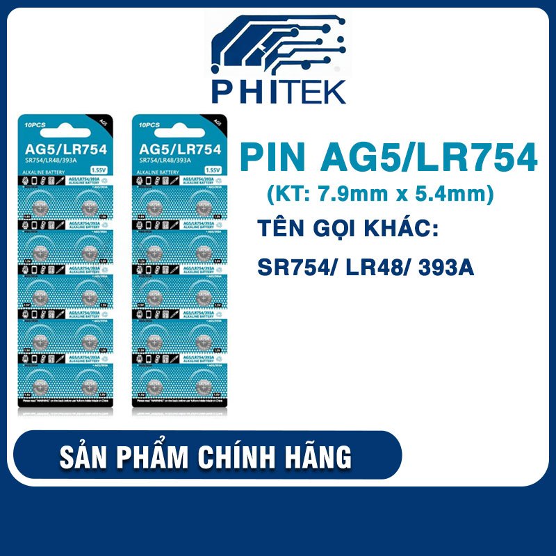 Pin nút cúc áo AG5 LR754 SR754 LR48 393A Alkaline 1.55V chính hãng ...