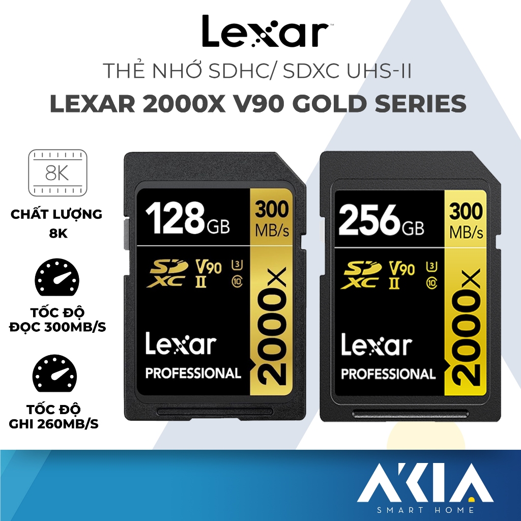 Thẻ nhớ 64GB/ 128GB/ 256GB SDHC /SDXC V90 UHS-II Lexar 2000x GOLD, chất ...