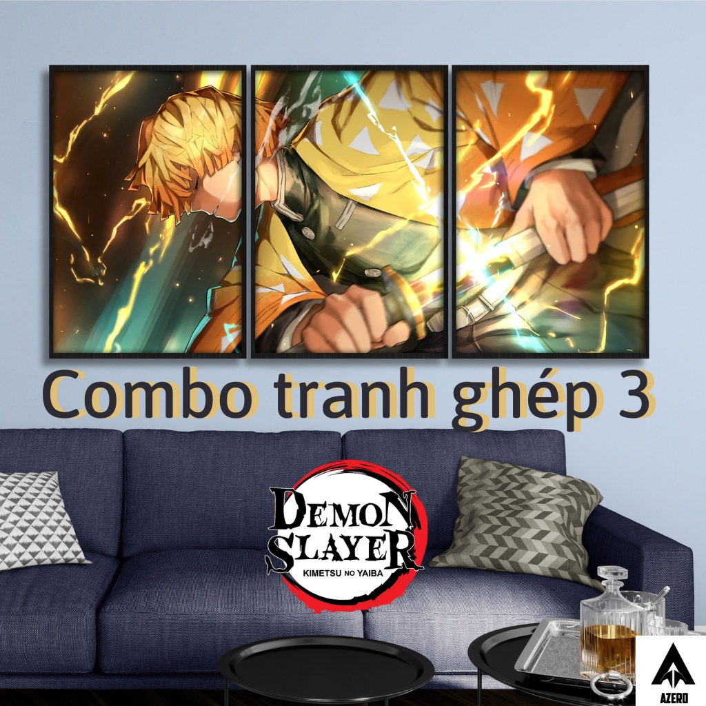 Combo 3 Tranh Treo Tường Canvas Tranh Decor Chủ đề Kimetsu No Yaiba