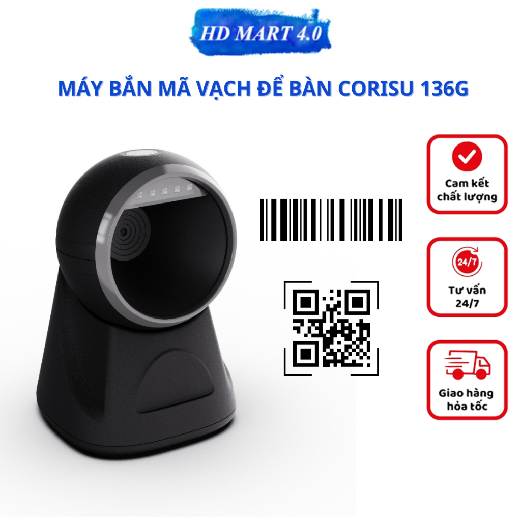 Máy quét mã vạch đa tia để bàn CORISU 136G Công nghệ Cmos Pro siêu nhạy, độ bền cao - Bảo hành ...