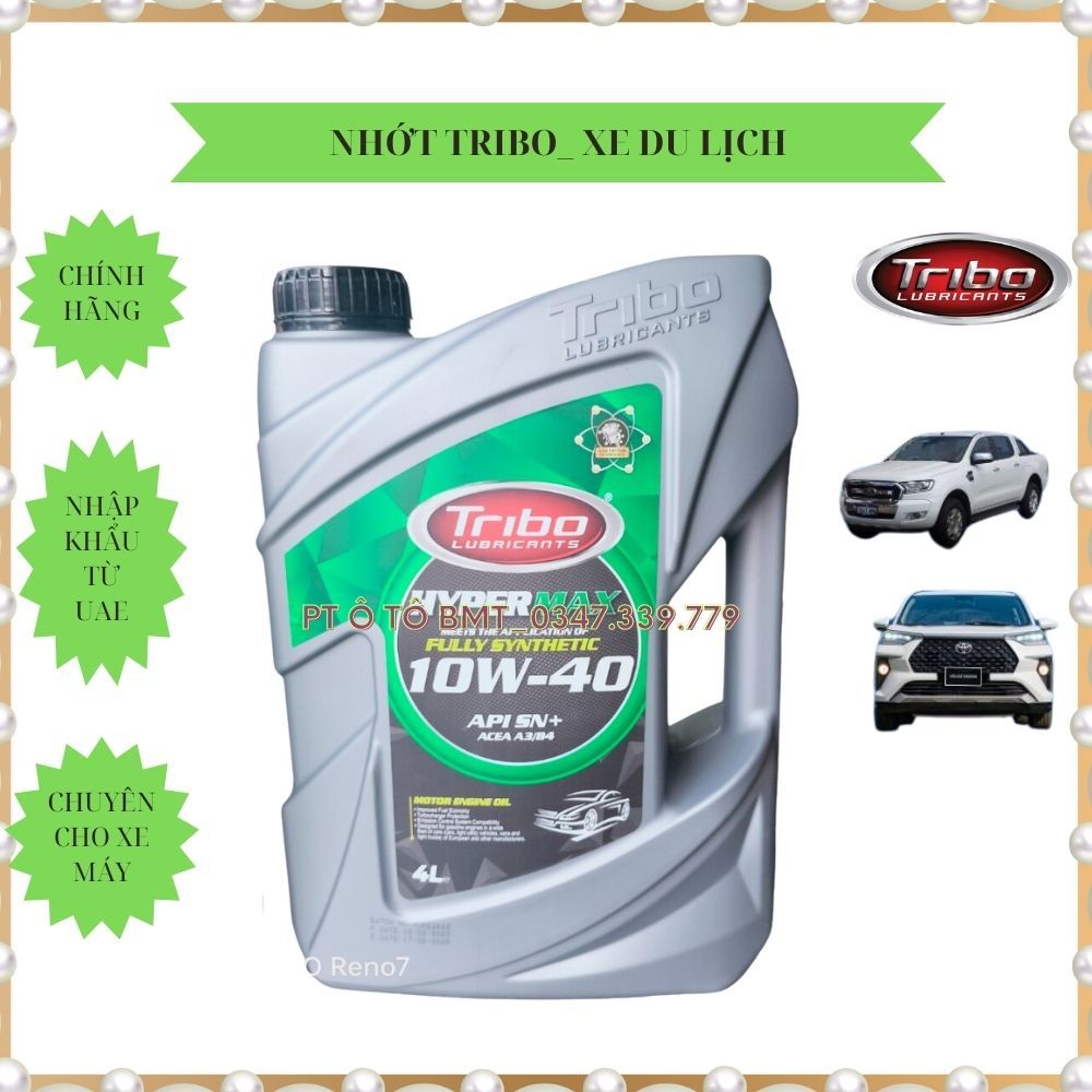 Nhớt cao cấp máy xăng, dầu đời mới, tổng hợp toàn phần SAE 10W-40 API SN+. Hàng TRIBO, Can 4L ...
