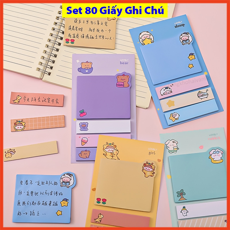Giấy note giấy ghi chú cute dễ thương nhỏ gọn 80 tờ, nhiều mẫu mã đa ...