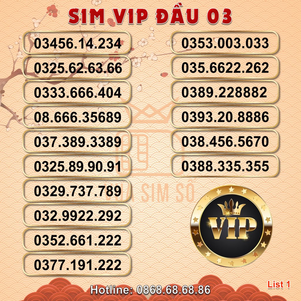 Sim Số Đẹp Sim Vip Đầu 03 list 1, Sim Viettel Trả Trước, Hỗ Trợ Hướng ...