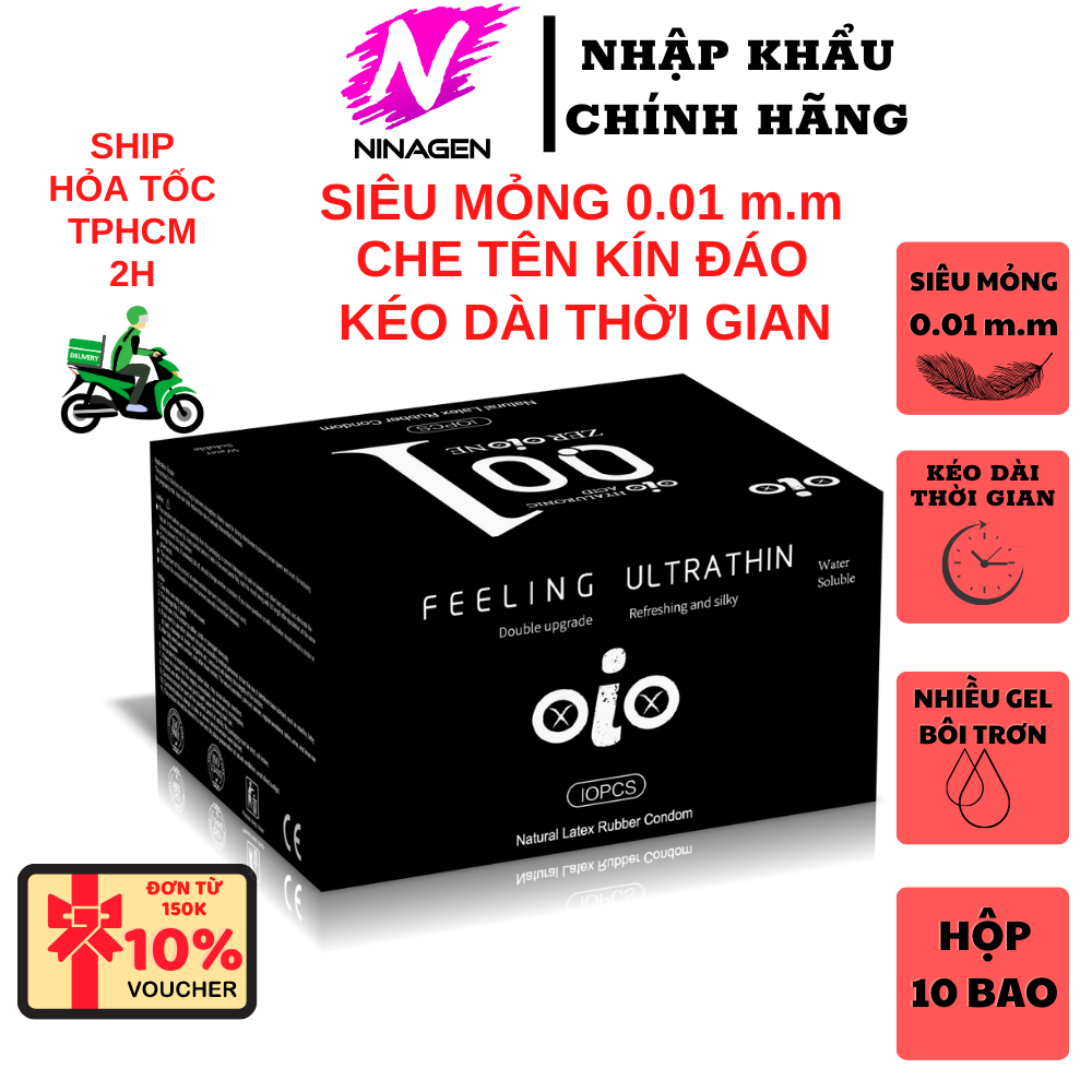 Bao cao su siêu mỏng 001 OiO nhiều gel bôi trơn, bcs gân gai 4in1 kéo dài thời gian quan hệ ...