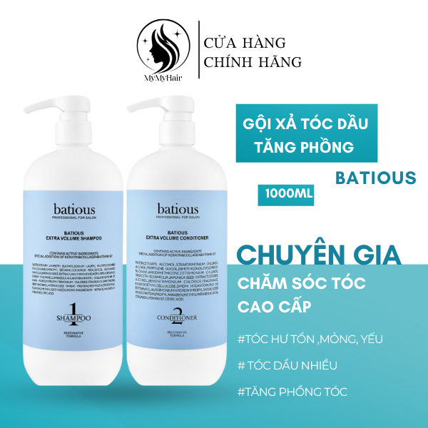 Cặp Dầu gội Dầu xả BATIOUS Extra Volume Xanh 1000ml Phù hợp cho tóc Dầu ...