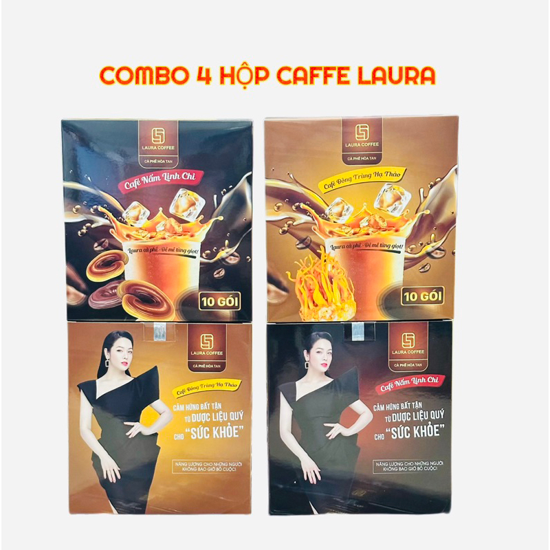 COMBO 4 HỘP GỒM 2 CAFFE ĐÔNG TRÙNG + 2 CAFFE NẤM LINH CHI LAURA COFFEE ...