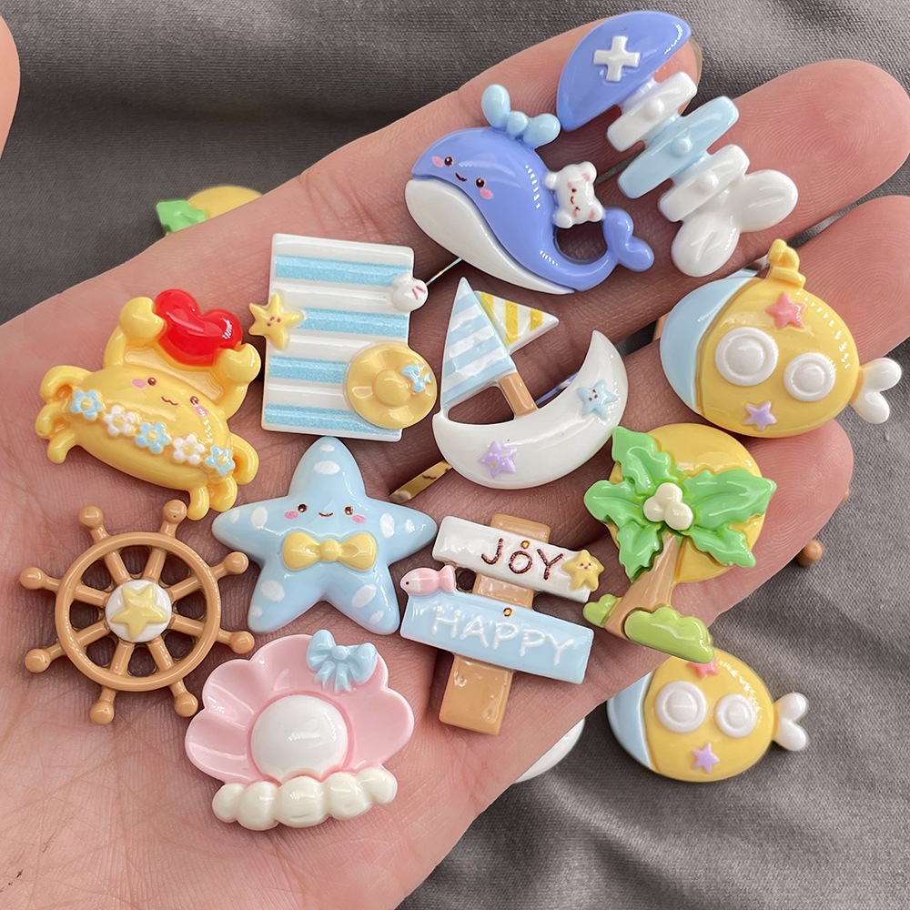 Set 11 cái charm, sticker3D nhựa cứng chủ đề Bãi biển, Phụ Kiện Trang ...