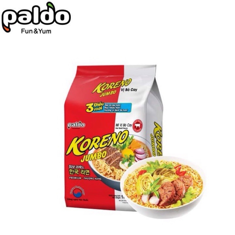 Mì KORENO JUMBO HÀN QUỐC 2 VỊ BÒ CAY/ KIM CHI 1 KG (10 gói/lốc ...