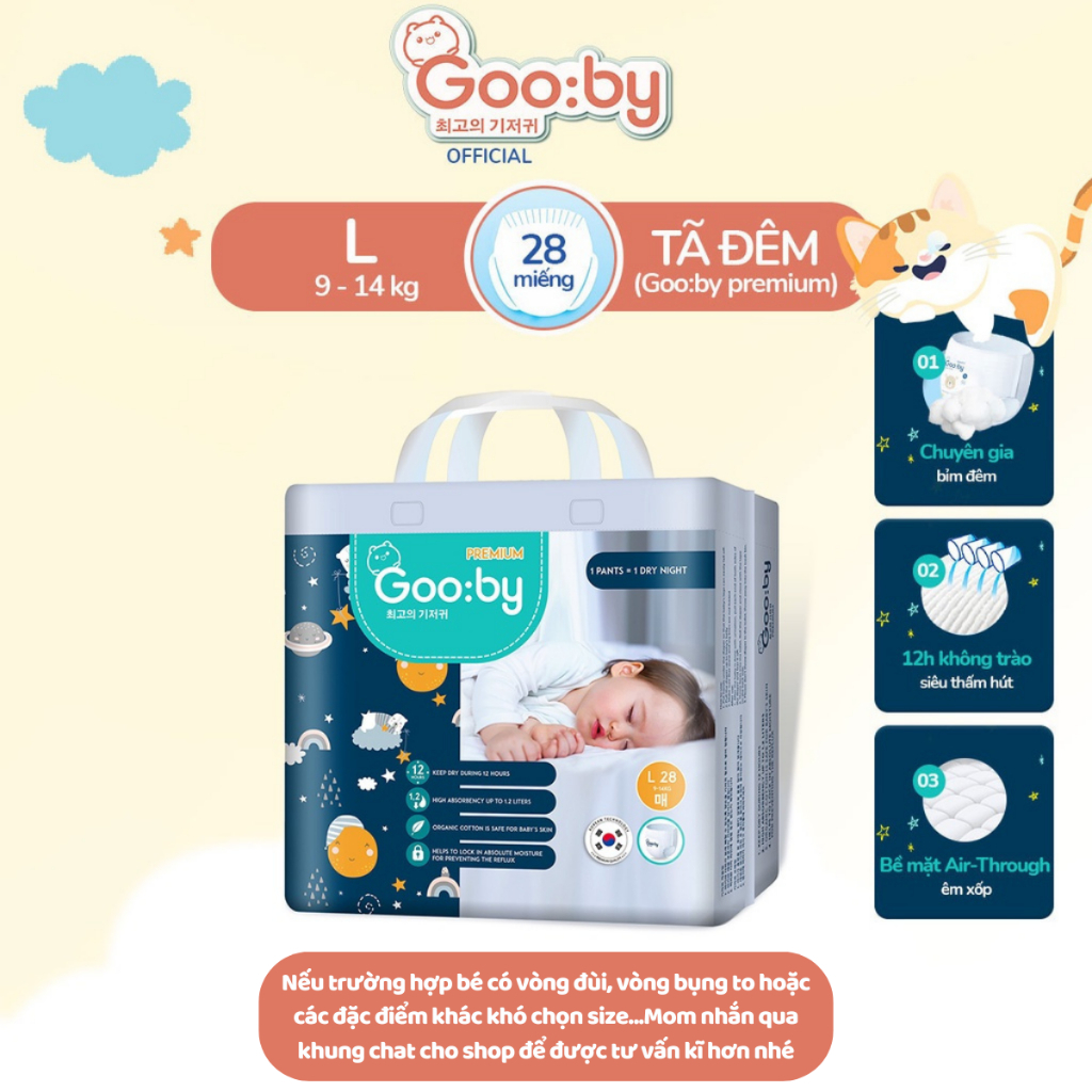 Tã/bỉm quần Gooby Premium - Chuyên gia bỉm đêm, chống trào đến 12h size M/L/XL/XXL cho bé từ 6kg ...