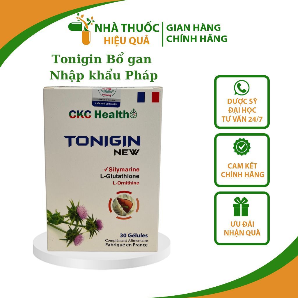 Tonigin New I Bổ gan Pháp I Hàm lượng Silymarin cao chiết xuất từ cây kế sữa giúp bảo vệ tế bào ...
