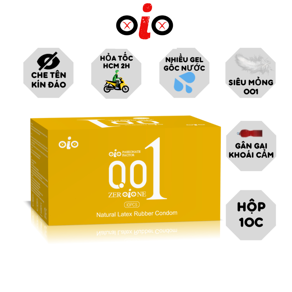 Bao cao su có gai siêu mỏng 001 OiO vàng, bcs gân gai nhiều gel bôi ...