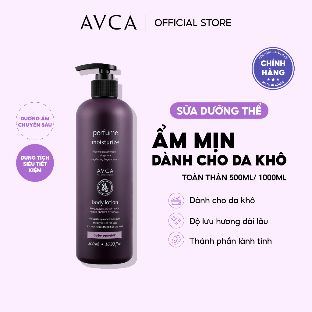 Sữa Dưỡng Thể Dưỡng Ẩm Mịn Da AVCA Dành Cho Da Khô - 500ml/1000ml | Shopee Việt Nam