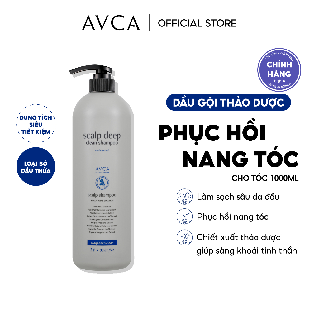 Dầu gội thảo dược AVCA làm sạch sâu, sảng khoái và dịu nhẹ da đầu, phục hồi nang tóc, mùi hương ...