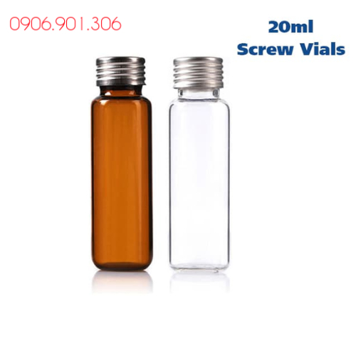 20ML-18-V1001 Chai thủy tinh 20ml75.5 x 22.5mm, đáy tròn, Nặp vặn kim loại từ tính ND18 có lỗ ...