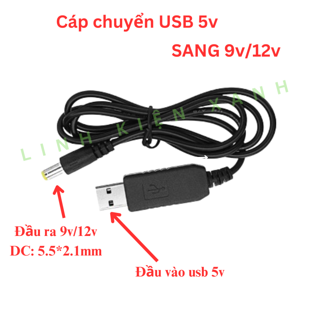 Cáp chuyển đổi điện áp 5v sang 9V hoặc 12V (dùng cho modem Wifi - Cúp ...