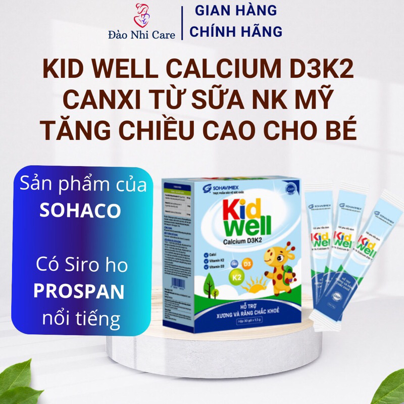 Hỗ trợ Tăng chiều cao KID WELL Calcium D3K2 bổ sung Canxi từ sữa nhập ...