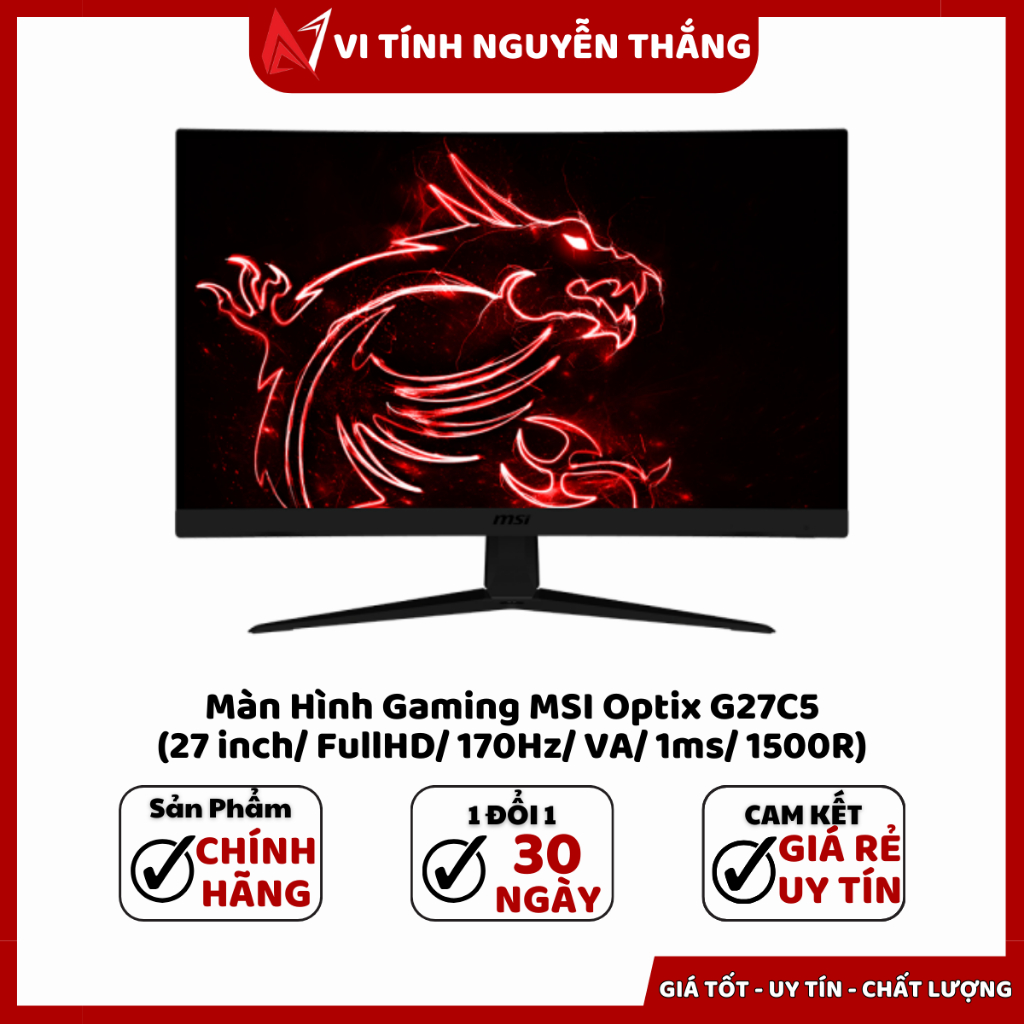 Màn Hình Gaming MSI Optix G27C5 (27 inch/ FullHD/ 170Hz/ VA/ 1ms/ 1500R ...