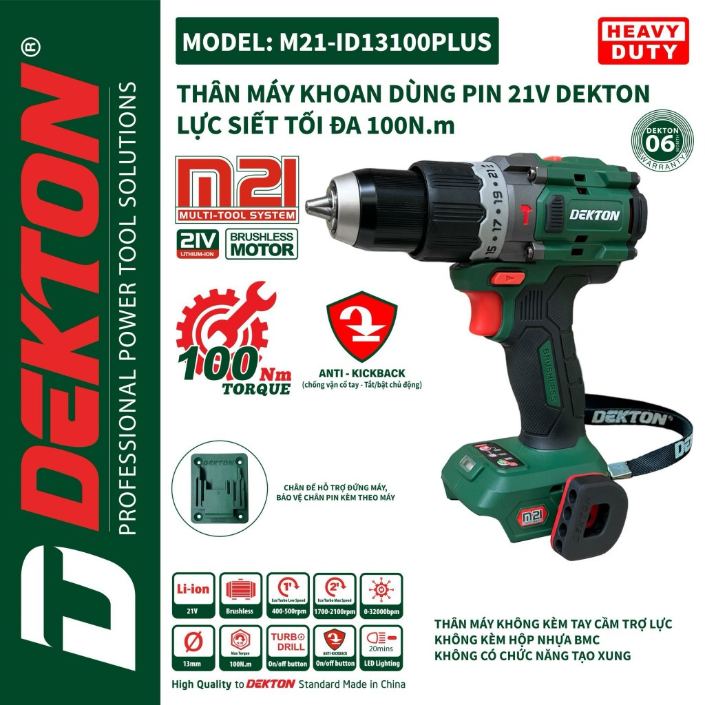 [DEKTON] Thân Máy Khoan Pin 21V Dekton M21-ID13100PLUS chân Makita phổ thông chưa bao gồm pin ...