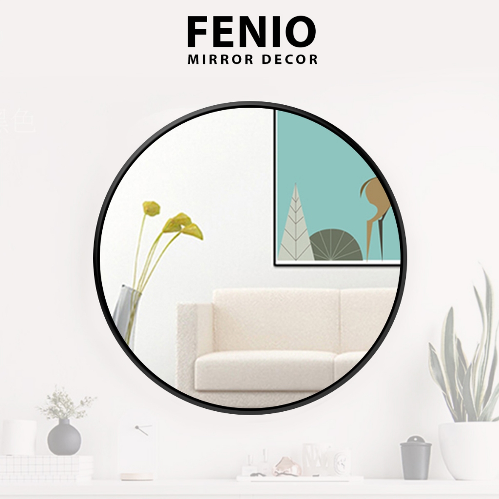 Gương treo tường nhà tắm FENIO hình tròn viền màu đen | Shopee Việt Nam